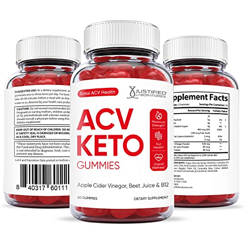 Justified Laboratories (10 Pack) Total ACV Heath Keto Gummies 1000MG with Pomegranate Juice Beet Root B12 600 Ketos Gummys