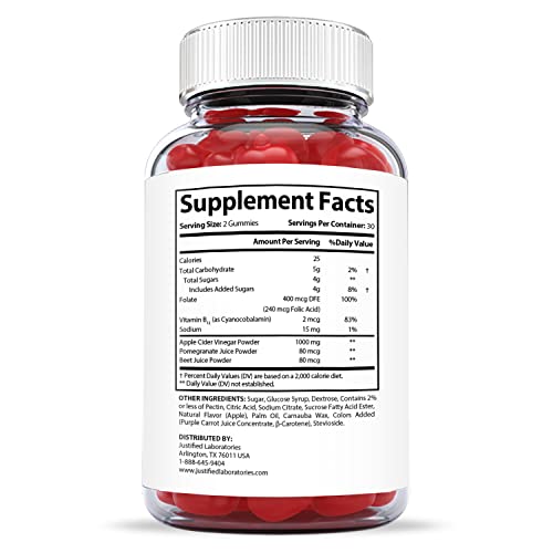 Justified Laboratories (10 Pack) Total ACV Heath Keto Gummies 1000MG with Pomegranate Juice Beet Root B12 600 Ketos Gummys