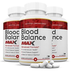 justified laboratories (3 pack) blood balance max 1295mg formula all natural supplement pills 180 capsules