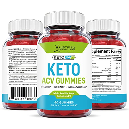 Justified Laboratories (10 Pack) Keto 24/7 Gummies 1000MG ACV with Pomegranate Juice Beet Root B12 600 Gummys