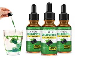 (3 pack) liquid chlorophyll drops maximum strength 6000mg fast absorbing all natural green concentrate supplement loaded with antioxidants minerals multivitamins 2 fl oz