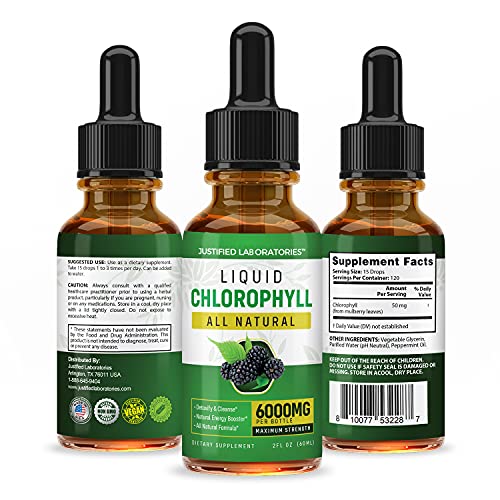 (3 Pack) Liquid Chlorophyll Drops Maximum Strength 6000MG Fast Absorbing All Natural Green Concentrate Supplement Loaded with Antioxidants Minerals Multivitamins 2 FL Oz