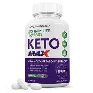 Trim Life Labs Keto Max 1200MG Pills Includes Apple Cider Vinegar goBHB Strong Exogenous Ketones Advanced Ketogenic Supplement Ketosis Support for Men Women 60 Capsules