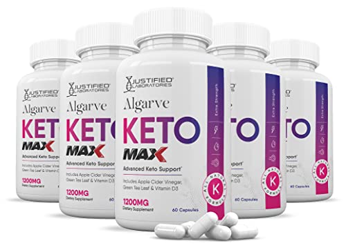 Justified Laboratories (5 Pack) Algarve Keto ACV Max Pills 1675 MG Formulated with Apple Cider Vinegar Keto Support Blend 300 Capsules