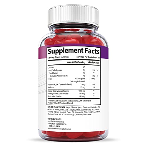 Justified Laboratories (10 Pack) Fast Keto ACV Gummies 1000MG with Pomegranate Juice Beet Root B12 60 Gummys