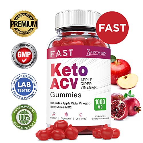 Justified Laboratories (10 Pack) Fast Keto ACV Gummies 1000MG with Pomegranate Juice Beet Root B12 60 Gummys