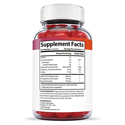 Justified Laboratories Kwazi Keto Gummies 1000MG ACV with Pomegranate Juice Beet Root B12 60 Gummys