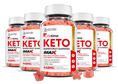 Justified Laboratories (5 Pack ) Lifetime Keto Max Gummies 448MG Contains Organic Bamboo Acai Berry with Pomegranate Juice 300 Gummys