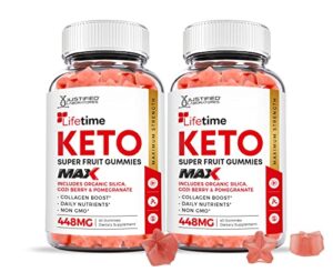 justified laboratories (2 pack) lifetime keto max gummies 448mg contains organic bamboo acai berry with pomegranate juice 120 gummys