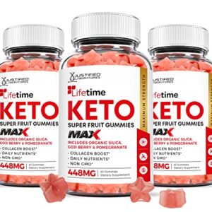 Justified Laboratories (3 Pack) Lifetime Keto Max Gummies 448MG Contains Organic Bamboo Acai Berry with Pomegranate Juice 180 Gummys