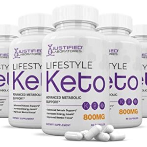 (5 Pack) Lifestyle Keto 800MG Includes Patented goBHB® Exogenous Ketones Advanced Ketosis Support for Men Women 300 Capsules