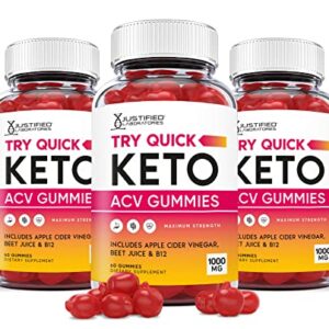 Justified Laboratories (3 Pack) Try Quick Keto ACV Gummies 1000MG with Pomegranate Juice Beet Root B12 180 Gummys