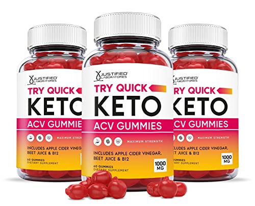 Justified Laboratories (3 Pack) Try Quick Keto ACV Gummies 1000MG with Pomegranate Juice Beet Root B12 180 Gummys