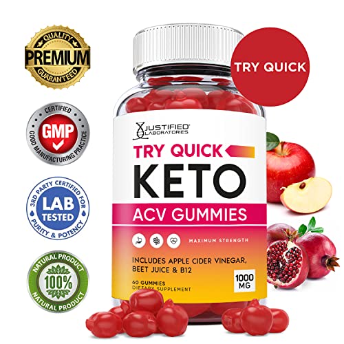 Justified Laboratories (3 Pack) Try Quick Keto ACV Gummies 1000MG with Pomegranate Juice Beet Root B12 180 Gummys