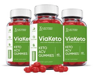 justified laboratories (3 pack) viaketo keto gummies 1000mg via keto acv with pomegranate juice beet root b12 180 gummys