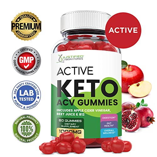 Justified Laboratories Active Keto ACV Gummies 1000MG with Pomegranate Juice Beet Root B12 60 Gummys