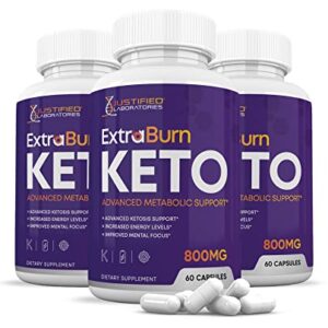 (3 Pack) Extra Burn Keto Pills 800MG Includes Patented goBHB® Exogenous Ketones Advanced Ketosis Support for Men Women 180 Capsules