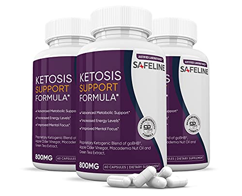 (3 Pack) Safeline Keto Pills Ketogenic Supplement Includes goBHB Apple Cider Vinegar Macadamia Nut Oil and Green Tea Advanced Ketosis Support for Men Women 180 Capsules