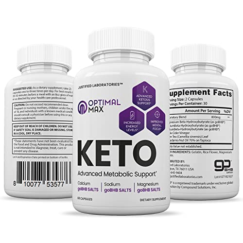 Optimal Max Keto Pills Includes Apple Cider Vinegar Patented goBHB® Exogenous Ketones Advanced Ketogenic Supplement Ketosis Support for Men Women 60 Capsules