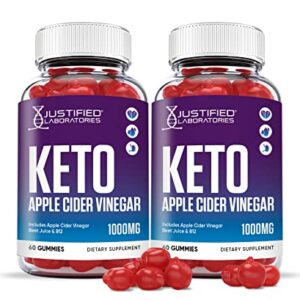 Justified Laboratories (2 Pack) Keto Apple Cider Vinegar Gummies 1000MG ACV Made from The Mother with Pomegranate Juice Beet Root B12 120 Gummys