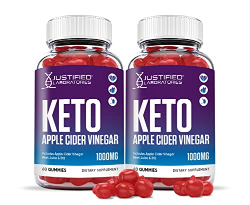 Justified Laboratories (2 Pack) Keto Apple Cider Vinegar Gummies 1000MG ACV Made from The Mother with Pomegranate Juice Beet Root B12 120 Gummys