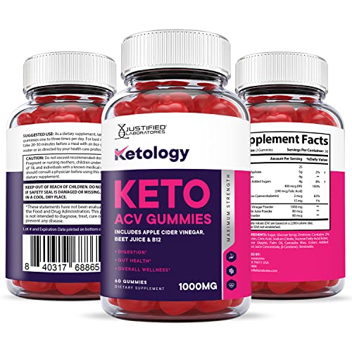 Justified Laboratories Ketology Keto ACV Gummies 1000MG with Pomegranate Juice Beet Root B12 60 Gummys