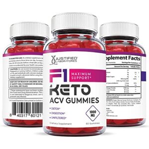 Justified Laboratories F1 Keto ACV Gummies 1000MG with Pomegranate Juice Beet Root B12 60 Ketos Gummys