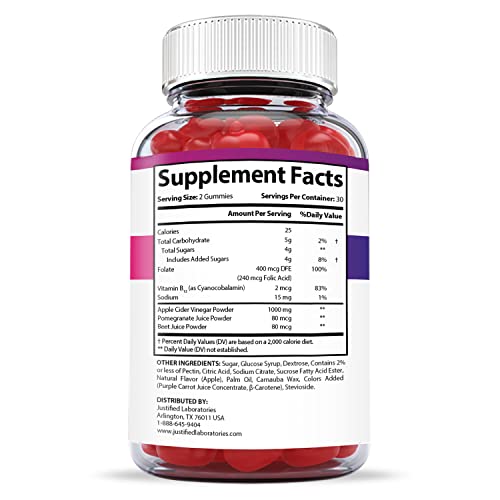 Justified Laboratories F1 Keto ACV Gummies 1000MG with Pomegranate Juice Beet Root B12 60 Ketos Gummys