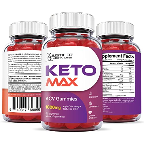 Justified Laboratories Keto Max ACV Gummies 1000MG with Pomegranate Juice Beet Root B12 60 Gummys