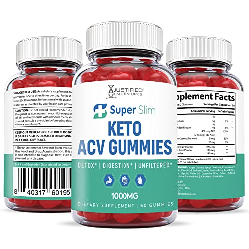 Justified Laboratories (3 Pack) Super Slim Keto ACV Gummies 1000MG with Pomegranate Juice Beet Root B12 180 Gummys