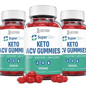 Justified Laboratories (3 Pack) Super Slim Keto ACV Gummies 1000MG with Pomegranate Juice Beet Root B12 180 Gummys