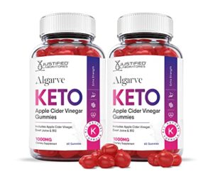 justified laboratories (2 pack) algarve keto acv gummies 1000mg with pomegranate juice beet root b12 120 gummys