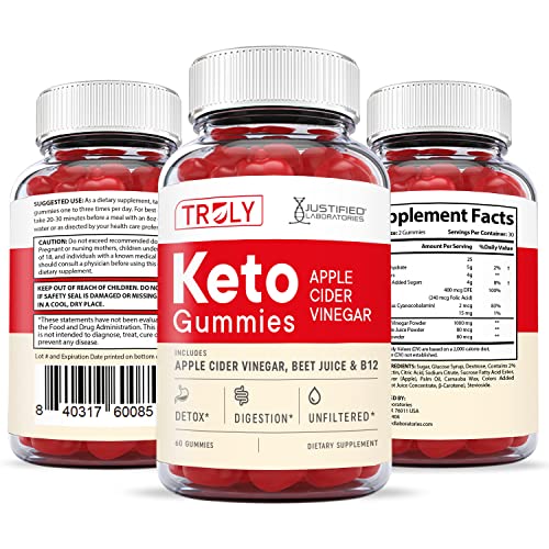 Justified Laboratories (2 Pack) Truly Keto ACV Gummies 1000MG with Pomegranate Juice Beet Root B12 120 Gummys