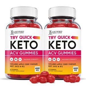 Justified Laboratories (2 Pack) Try Quick Keto ACV Gummies 1000MG with Pomegranate Juice Beet Root B12 120 Gummys