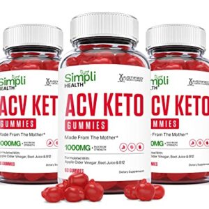 (3 Pack) Simpli Health ACV Keto Gummies 1000MG with Pomegranate Juice Beet Root B12 180 Gummys