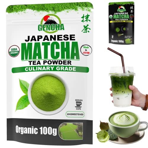 GENCHA Matcha Green Tea Powder, Japanese Organic Matcha Powder (Premium Second Harvest Culinary Grade, 3.52 oz) 2023 New Launch Directly from Japan