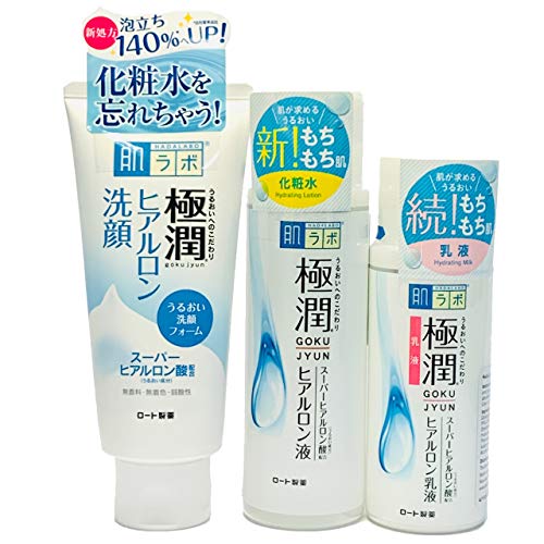 Rohto Hada Labo Gokujyun 3 Sets: Facial Foam Wash (3.5 Oz,100g) /Super Hyaluronic Acid Moisturizing Lotion (5.7 Fl Oz, 170ml) /Super Hyaluronic Acid Moisturizing Milk (4.7 Fl Oz,140ml)