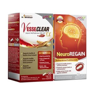 labo nutrition vesseclear ex + neuroregain: nattokinase nsk-sd, elastin f for clean & flexible blood vessel, cardiovascular & circulation support, scallop-derived plasmalogen for brain deterioration