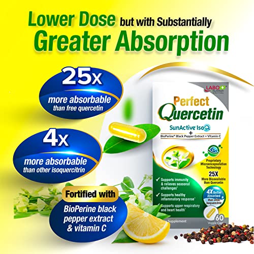 LABO Nutrition Perfect Quercetin SunActive IsoQ Bioflavonoids, 25x More Bioavailable Than Quercetin for Immune, Antioxidant, Allergy and Cardiovascular Support - Helps Improve Anti-Inflammatory - 60s