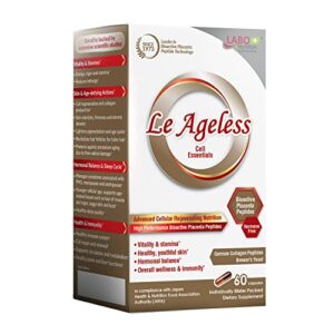 labo nutrition le ageless – placenta cell rejuvenating therapy from japan – enhanced with collagen peptide and brewer’s yeast to supports immune health, skin regeneration, anti-aging – 60 capsules