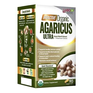 labo nutrition bioactive organic agaricus ultra for advanced immune support, usda organic, 7 medicinal mushroom supplement, cordyceps, maitake, turkey tail, lingzhi, agaricus blazei murill, shiitake