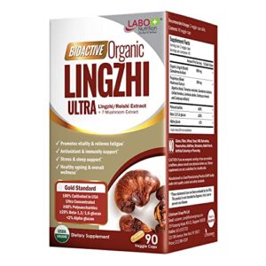 labo nutrition bioactive organic lingzhi / reishi ultra for immune support, vitality, usda organic, 7 medicinal mushroom supplement, cordyceps, maitake, turkey tail, agaricus blazei murill, shiitake