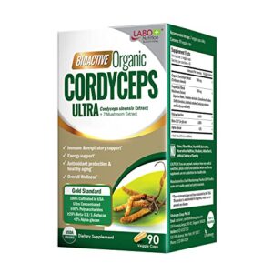 labo nutrition bioactive organic cordyceps ultra – 8 medicinal mushroom supplement, cordyceps, reishi, turkey tail, maitake, agaricus blazei, shiitake, for immunity, energy, stamina, no fillers