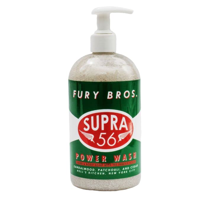 Fury Bros. Supra 56 Premium Hand & Body Power Wash From Cedar, Sandalwood, Patchouli | All Natural, Vegan Friendly With Pumice Scrub | Made In The USA | 16 oz