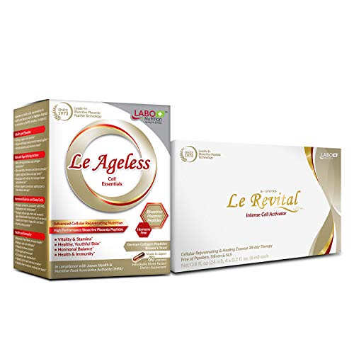 LABO Nutrition Le Ageless Capsule + Le Revital Serum, Placenta Cell Rejuvenating Therapy from Japan, Enhanced with Nano Collagen Placenta Extract, Support Healthy Aging, Reduce Wrinkles, Dark Spot