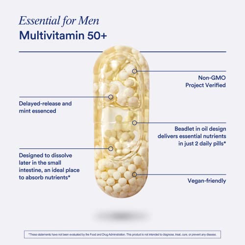 Ritual Multivitamin for Men 50 and Over with Zinc, Vitamin A and D3 for Immune Function Support*, Omega-3 DHA, B12, K2, Gluten Free, Non-GMO, Mint Essenced, 30 Day Supply, 60 Vegan Capsules