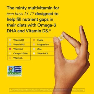 Ritual Teen Vitamins for Boys - Zinc, Vitamin A and D3 for Immune Function Support*, Omega-3 DHA & B12 for Brain Health, Non-GMO, Mint Essenced, 30 Day Supply, 60 Vegan Capsules