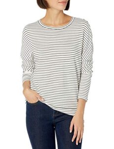 daily ritual women’s supersoft terry dolman cuff sweatshirt, white/black, stripe, small