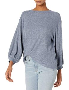 daily ritual women’s cozy knit rib blouson-sleeve sweatshirt, blue marl, medium