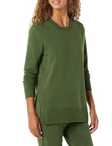 daily ritual women’s long-sleeve crewneck sweatshirt with side cutouts, dark olive, medium